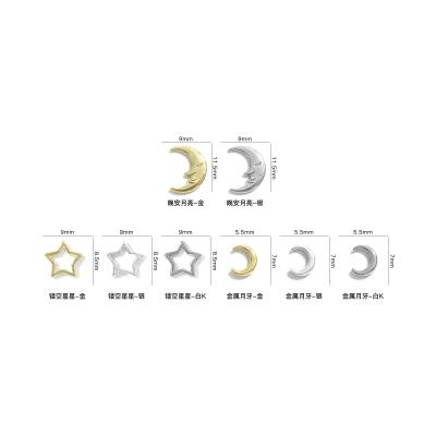 China New manicure hot sell metal nail charms in bulk gold silver moon star 3D nail art accessories for sale