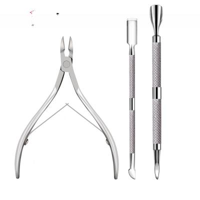 China Hot sales Nails Exfoliating Tool Stainless Steel Scissors with Brush Pen Push Barbed Dead Skin Multi Function Nail Clippers for sale