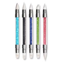 China 5Pc Dual-ended Nail Scrubbing Brush Rhinestone Handle Silicone Nail Brush for sale