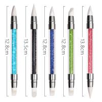 China 5Pc Dual-ended Nail Scrubbing Brush Rhinestone Handle Silicone Nail Brush for sale