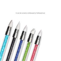 China 5Pc Dual-ended Nail Scrubbing Brush Rhinestone Handle Silicone Nail Brush for sale
