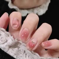 China 24pcs/Set New style OEM Wholesale 3D camellia rouge pink shiny Style Nail Tip Flash Ins Style Artificial Fingernails for sale