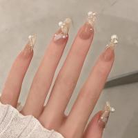 China 24pcs/Set New style OEM Wholesale Pearl silk flower princess Style Nail Tip Flash Ins Style Artificial Fingernails for sale