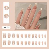 China 24pcs/Set New style OEM Wholesale Pearl silk flower princess Style Nail Tip Flash Ins Style Artificial Fingernails for sale