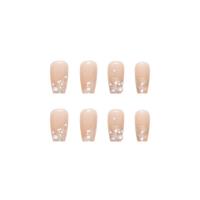 China 24pcs/Set New style OEM Wholesale Pearl silk flower princess Style Nail Tip Flash Ins Style Artificial Fingernails for sale