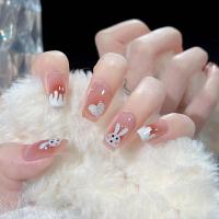 China 24pcs/Set New style OEM Wholesale rabbit rouge pink halo dyed Style Nail Tip Flash Ins Style Artificial Fingernails for sale
