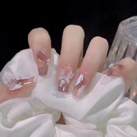 China 24pcs/Set New style OEM Wholesale Crystal Butterfly halo dyed Flash Style Nail Tip Flash Ins Style Artificial Fingernails for sale