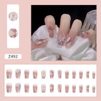 China 24pcs/Set New style OEM Wholesale Crystal Butterfly halo dyed Flash Style Nail Tip Flash Ins Style Artificial Fingernails for sale
