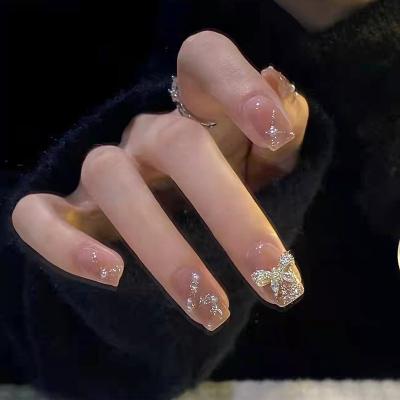 China 24pcs/Set New style OEM Wholesale 3D Flat Diamond butterfly Style Nail Tip Flash Ins Style Artificial Fingernails for sale