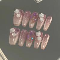 China 24pcs/Set New style OEM Wholesale 3D Milk White Camellia Aurora Diamond Style Nail Tip Flash Ins Style Artificial Fingernails for sale