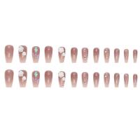 China 24pcs/Set New style OEM Wholesale 3D Milk White Camellia Aurora Diamond Style Nail Tip Flash Ins Style Artificial Fingernails for sale