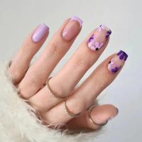 China Cute Design Fashion Beauty Short Purple Flower Full Cover 24pcs Press On Nails Artificial Nail Art for sale