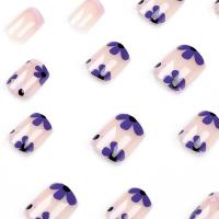China Cute Design Fashion Beauty Short Purple Flower Full Cover 24pcs Press On Nails Artificial Nail Art for sale