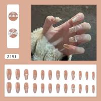 China Hot sale Golden Flash Diamond Butterfly Long T False Nails Cross-border Color Sequins Gradient Wear Nail Paste FalseNail for sale