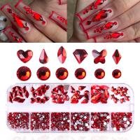 China Nail Art Glass Stone strass 12 Grid/box Multi Shapes Mixed Sizes Flat Back Round nail charms in bulk Rhinestones for sale