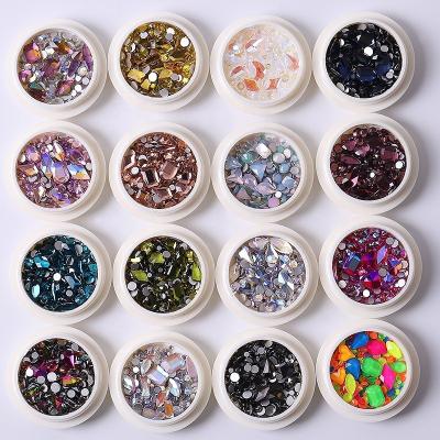 China Aokitec drop shipping bulk box packing size shaped mixed neon 3d glass ab crystal flatback nail rhinestones for sale