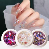 China Aokitec drop shipping bulk box packing size shaped mixed neon 3d glass ab crystal flatback nail rhinestones for sale