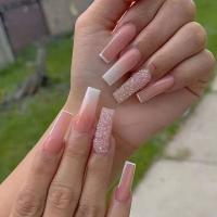 China Diamond decorated Press Designs French Fake Nail Colorful Gel Press On Nails False Set With Jelly glue sticker cuticle push for sale