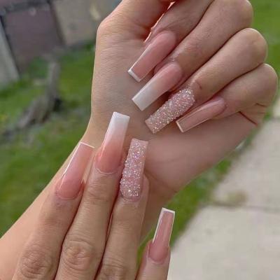 China Diamond decorated Press Designs French Fake Nail Colorful Gel Press On Nails False Set With Jelly glue sticker cuticle push for sale