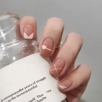 China Rubioaroma Wholesale Press On Nails Nude Nails With Glue French Almond Reusable Acrylic False Nails Artificial Fingernails for sale