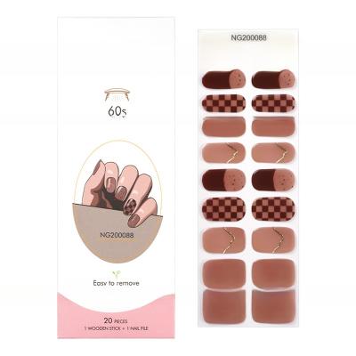 China New design Semi cured UV Gel Nail Stickers 20 Real Gel Nail Polish Adhesive Full Wraps Strips for sale