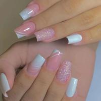 China Medium Ballet Nails French Custom False Acrylic For Nails Soft Gel Press On Fake Nails Set for sale
