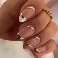 China Hot selling designer press on nails cheap oval gold line Nail Tips Removable Manicure Press On fake Nail Tips for sale