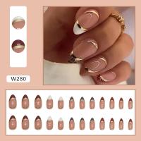 China Hot selling designer press on nails cheap oval gold line Nail Tips Removable Manicure Press On fake Nail Tips for sale