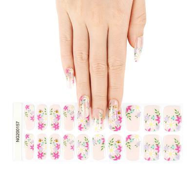 China Hot sale Spring flower design halal gel nail polish stickers cat eye uv gel wraps Waterproof DIY polish strips for sale