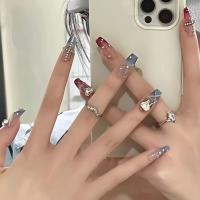 China Design Pre-Designed False Set Hard Artificial Fingernails Women Long Square Nail Tips for sale