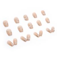 China French Style 3D Natural Coffin Custom Press On Nails with Pearl Rhinestones 12 Sizes for sale