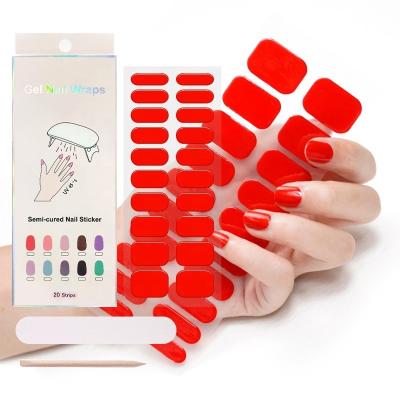 China OEM ODM Nail Paint Solid Color Strips with Designs Custom Semi Cured Gel Polish Wraps for sale