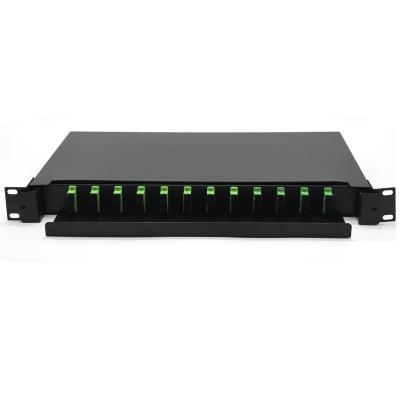 China OEM Black Pull Type Optical Fiber Patch Panel 12 / 24 ports 19 Inches for sale