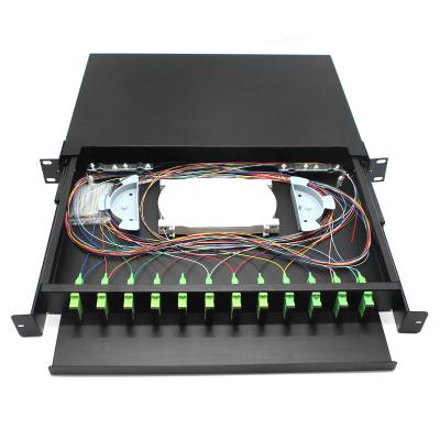 China FTTH 12-24 Core Fiber Optic Patch Panel SC / FC / ST / LC Rack Mount Splicing ODF for sale