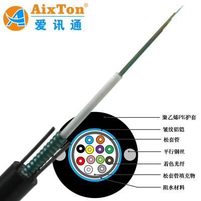 China Outdoor Single Mode 2,4,6,8,12,24 Count Fiber Optic GYXTW G652D Fiber With Steel Wire Armoured Round Cable for sale