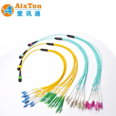 China Single Mode 8 12 24 Core OM3 Fiber Optic MPO Cable at for MPO MTP Fiber Optic Bridge with 10G Ethernet Distance 300m at 850nm for sale