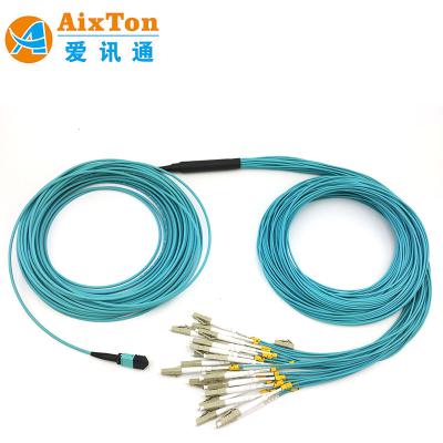 China OM4 MPO To LC 12 Core Multimode Fanout MTP MPO fiber Optic Patch Cord cable For data center for sale