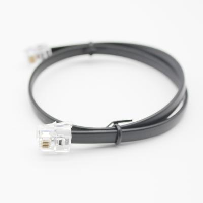 China Telecommunications RJ11 RJ12 Flat Telephone Cable 6P6C-5M Black for sale