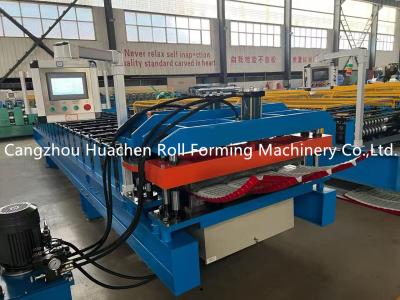 China Colored Steel Roofing Sheet Roll Forming Machine with 15-20m/min Speed, 45# Steel Quenching and Plating Rollers, and PLC Control System for sale