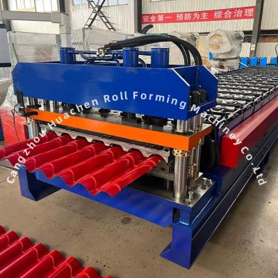 China 1220mm Width Panel Glazed Tile Roll Forming Machine with 18 Stations Roller and Chain Drive for Steel Construction for sale