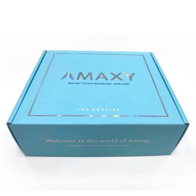 China Blue Corrugated Cardboard Package Boxes 300gsm Gold Foil Stamping for sale