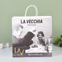 China Food Grade White Kraft Paper Bags C2S Shopping Bags With Paper Cord Handle for sale