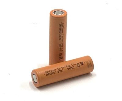 China OEM ODM 3.6V 2500mAh 18650 Lithium Battery Cell with 8C Discharge Rate and 20A Continuous Current for sale