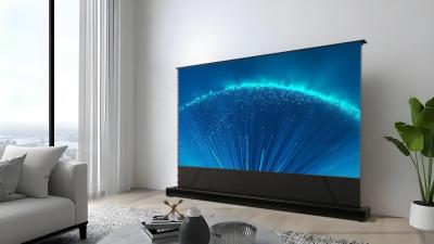 China Foldable Electric Floor Projector Screen 72-150 Inch with 25dB Quiet Motor and 4K Compatible Fabric for sale
