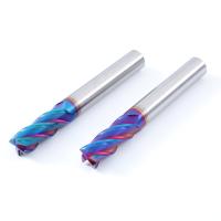 China Nano Blue Coating 4 Flutes HRC65 Carbide End Mill For Hard Steel  CNC Milling Cutter for sale