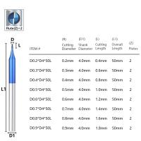 China Square Cutting Edge 0.2mm Micro Ball Nose End Mill 2 Flutes 4mm Shank Diameter for sale