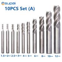 China HSS End Mill Set With 10 Pieces 4 Flute Straight Shank, High Speed Steel Milling Cutter for sale