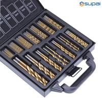 China Titanium Plated Twist Drill Plastic Box Set High Speed Steel Straight Handle Twist Drill Bit Woodworking Drill Bit Set for sale