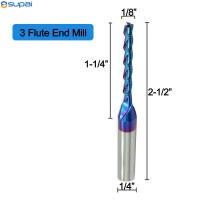 China CNC Router Bit 3 Flutes 1/8 inch Cutting Dia 1/4 inch Shank Spiral Solid Carbide End Mill with NACO Coating for Wood Cut for sale