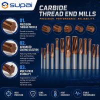 China SUPAL Premium Tungsten Carbide HRC60 HRC65 Thread Milling Cutter M1-M24 Threading End Mill For Stainless Steel for sale